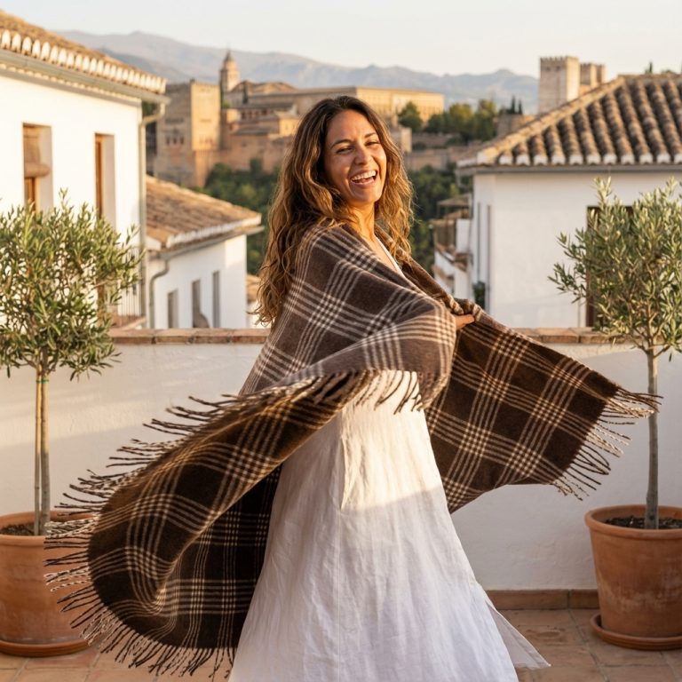 Manta de viaje de lana merino cuadros marrón – LA MODERNA SINGULAR