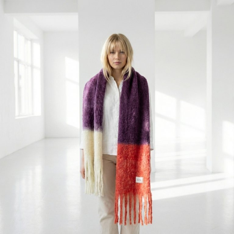 Bufanda mohair color block morada y roja – LA MODERNA SINGULAR
